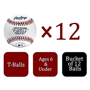 Rawlings | Official T-Balls | TVB | Youth/6u | Bucket | 12 Count | Sponge Rubber Core | Indoor/Outdoor White