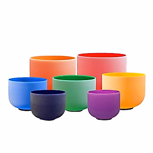 FMTY Singing Bowl 7pcs 6-12Inch A-G Note colored Crystal Singing Bowl with Soft Carrying Bag Mindfulness, Yoga, Spiritual and Body Healing and Energy Cleansing