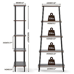 MXARLTR Ladder Bookshelf Tiered Bookcase, Ladder Shelf Wood and Metal Floor Standing Storage Display Narrow Ladder Shelf Bookcase Flower Plant Rack for Living Room Kitchen Bathroom Office, Walnut