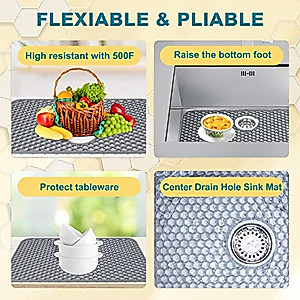 Silicone Sink Protectors for Kitchen Sink with Rear Drain - 26"x 14" Kitchen Sink Mats Accessory, Non-Slip Heat Resistant Sink Mat for Bottom of Farmhouse Stainless Steel Sink (Rear Hole)