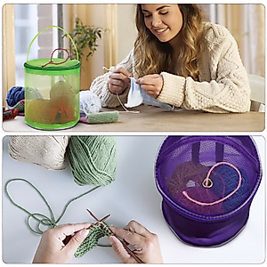 Ciieeo 2 Pcs Yarn Storage Bag Mesh Knitting Bag Portable Round Yarn Balls Organizer Yarn Wool Storage Bag for Sewing Accessories, Yarn Balls and Crochet Kits