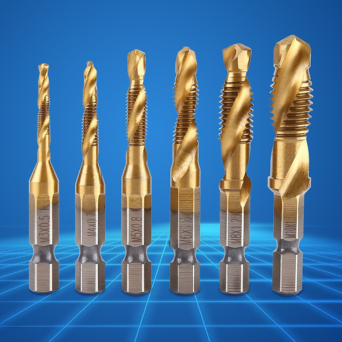 Tap Drill Bit Set, M3-M10 Tap Drill Bits Kit Coated HSS Drill and Tap Bits 1/4" Hex Shank Metric