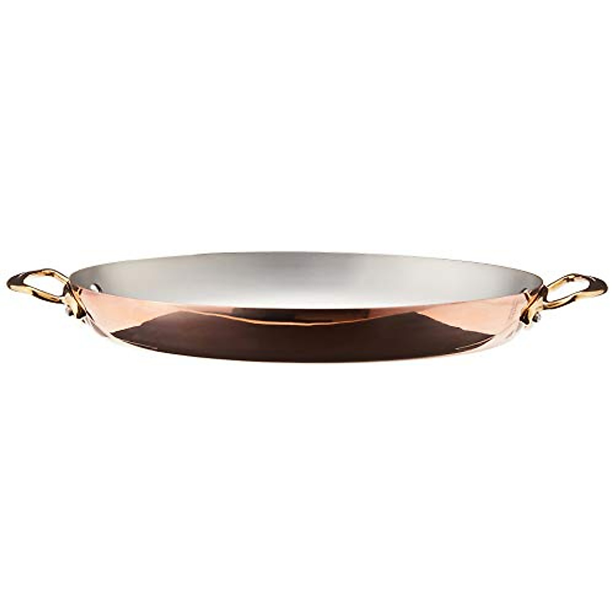 Mauviel M'150 B 1.5mm Polished Copper & Stainless Steel Oval Pan With Brass Handles, 13.8-in, Made in France