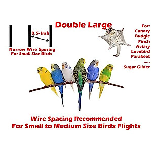 Large Double Birdhouse Breeder Bird Flight Cage with Center Divider Side Breeding Nest Doors Removable Rolling Stand (51" Length x 17" Depth x 54" Height, Black Vein)