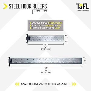 A Set of Hooked Rulers (1)6 and (1)12 Inch Hooked Rulers Standard and Metric Measurements Double Sided Machinist Rule Crafting Woodworking Straight Edge Design Layout by TOFL