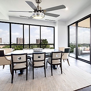 FINXIN Indoor Ceiling Fan Light Fixtures Remote LED 52 Brushed Nickel Ceiling Fans For Bedroom,Living Room,Dining Room Including Motor,Remote Switch (52" 5-Blades)