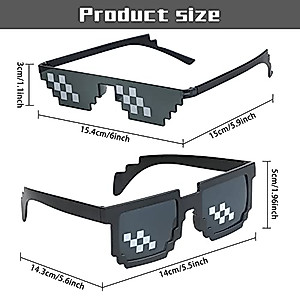 [3 Pack] Thug Life Sunglasses, Men Women Glass 8 Bit Pixel Mosaic Glasses Photo Props Unisex Sunglass Toy - Black