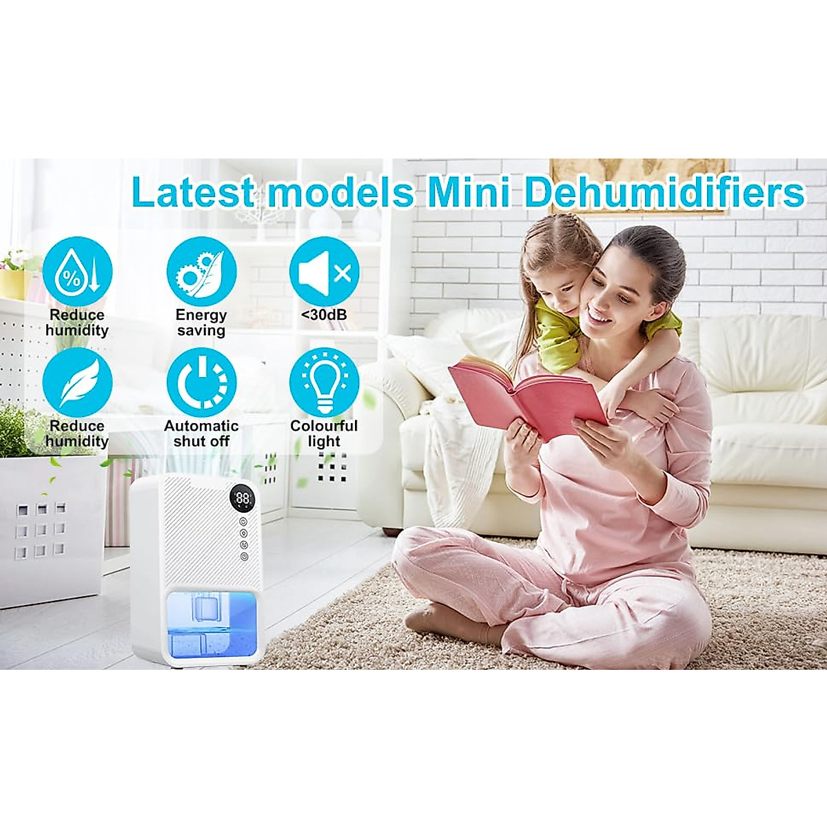 Dehumidifiers for Home with Digital Humidity Display, 37oz Basement Dehumidifier with 7 Colors LED, Auto Shut-Off, Timer & Laundry Dry, Small Dehumidifier for Bedroom, Bathroom, Basement, RV, Office