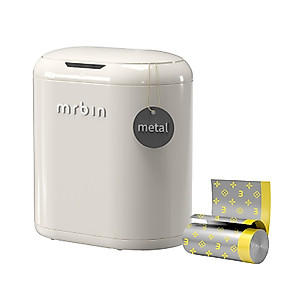 MRBIN Automatic Trash Can for Bathroom, Metal Touchless Garbage Bin with Lid, 3.4 Gallon Small Slim Trash Can for Office and Kitchen, Electric Motion Sensor Bedroom No Touch Bin, Cream White