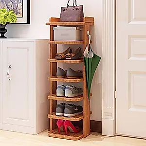 POPOILL Vertical Wooden Shoe Rack Behind Door Shoes Storage Shelf Space Saving Shoe Organizer Rack Home Hallway Furniture Shoe Cabinet (Color : Black)