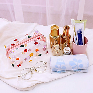 ASkinds Clear Cosmetic Bag Cute Cartoon Flower Cosmetic Bag Waterproof Transparent Makeup Bag Portable Storage Bag Travel Toiletry Organizer Pouch for Women