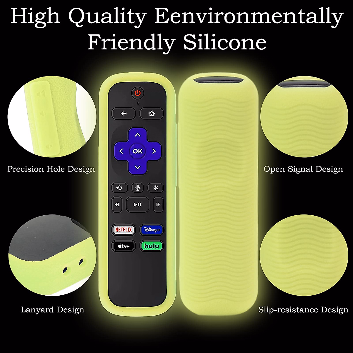 Silicone Protective Controller Cover fits for Roku TV Voice Remote | Element | Onn | Hisense | Westinghouse Roku TV Controller Cover,Glow in The Dark