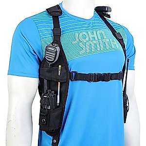 ABBREE Double Radio Shoulder Harness Holster Chest Holder Radio Case Vest Rig for Baofeng Motorola Midland Cobra Two Way Radio Walkie Talkie
