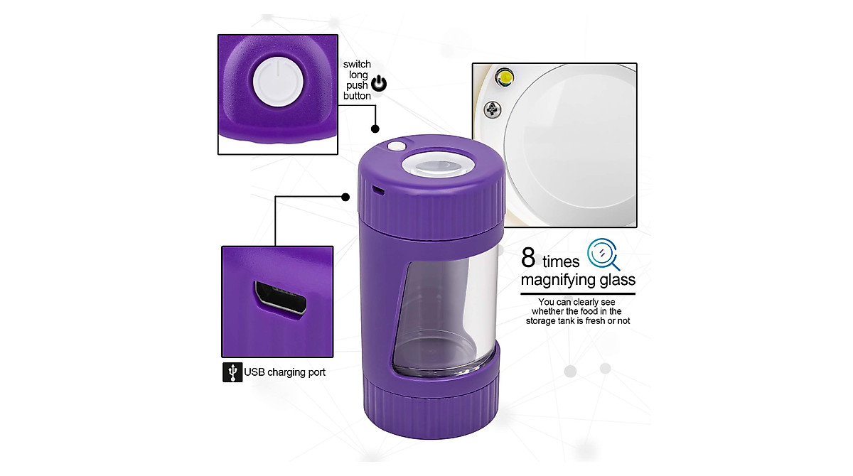 Stash Jar LED Light, 8x Magnifying, Air Tight Storage