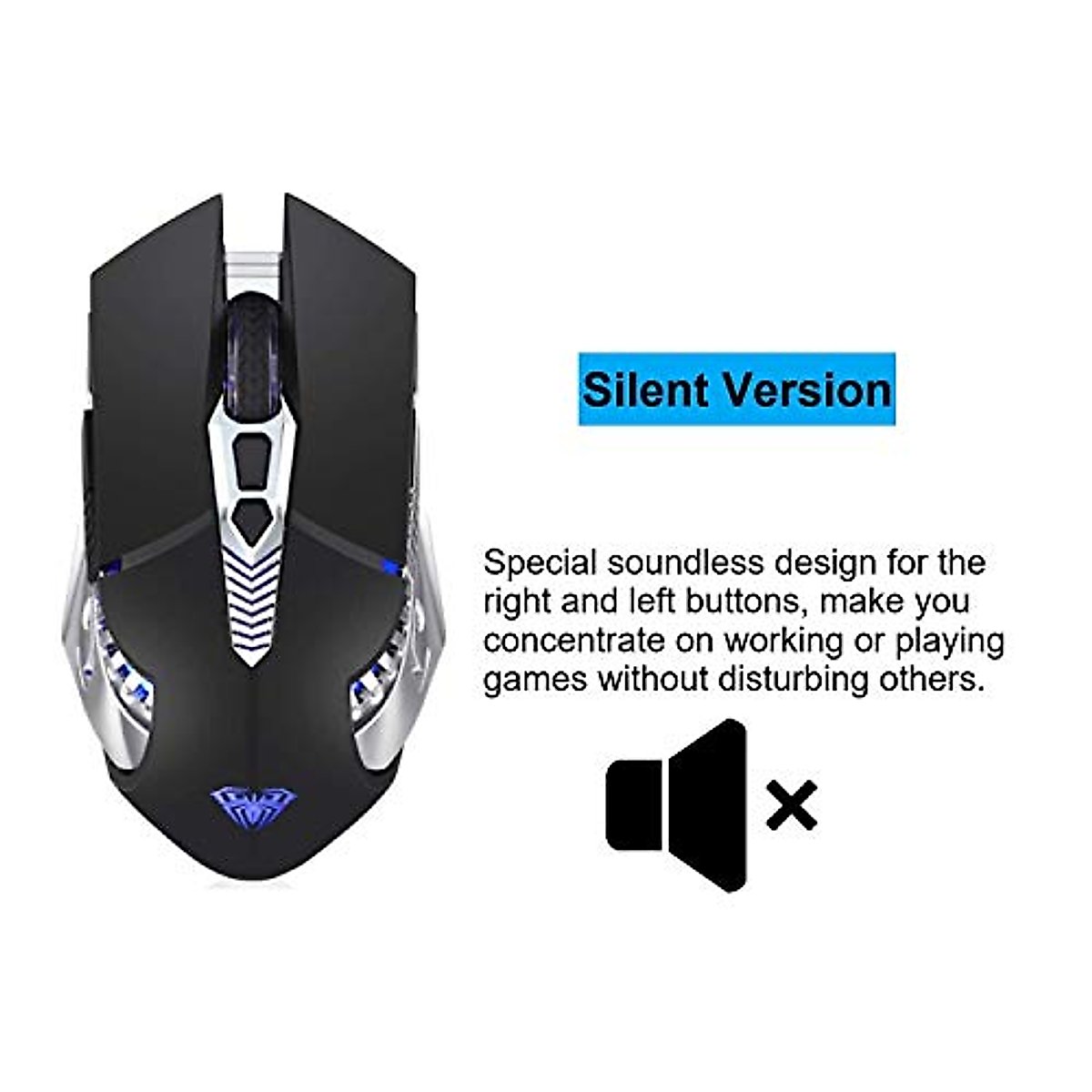Bluetooth Mouse Rechargeable, Wireless Gaming Mouse Multi Device(BT5.0/3.0+2.4G) with Side Buttons, USB Receiver, RGB Backlit, Cordless Computer Mice for Laptop, Windows PC Mac Tablet(Black-Mute)