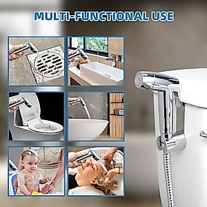 Sink Faucet Hose Sprayer Attachment, Handheld Bidet Toilet Sprayer, 8 Adapters, Dual Function Faucet Sprayer Rinser, Bathroom Shower Head, Baby Cloth Diaper for Feminine Hygiene, Bathing Pets, Chrome