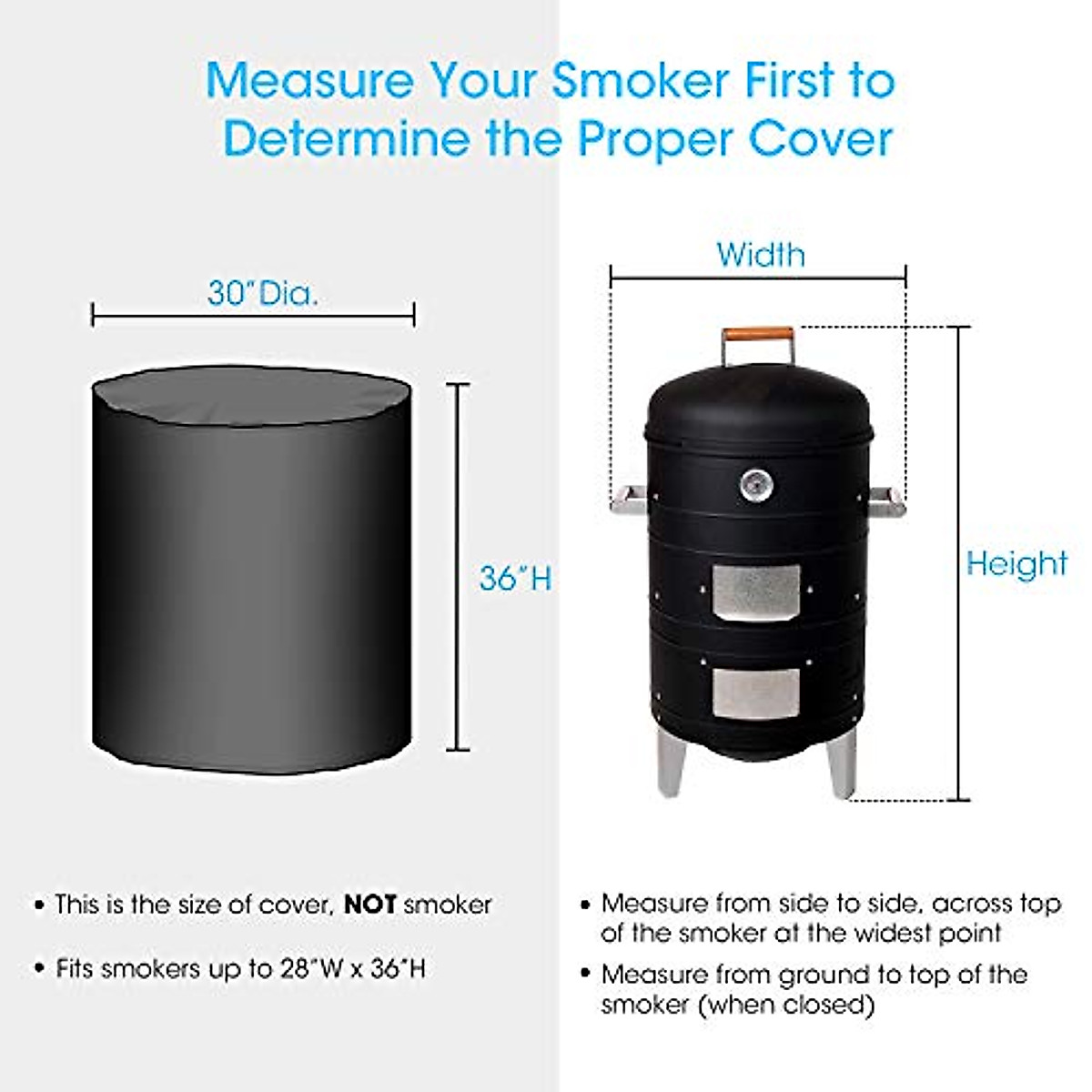 Unicook Smoker Cover 30 Inch, Heavy Duty Waterproof Charcoal Kettle Grill Cover, Fade Resistant Barrel Cover, Fits Weber Char-Griller Akorn Kamado and More Grills, Round Smoker Cover 30" Dia x 36" H