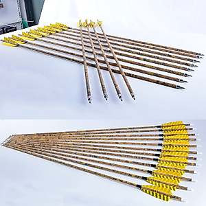AMEYXGS Camo Carbon Arrow 30 Inch Practice Hunting Arrow Spine 500 with 4 Inch Turkey Feathers for Traditional Recurve Compound Bows (6)