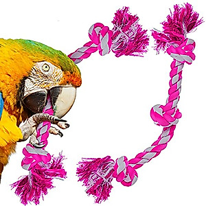 SunGrow Twisted Triple Knotted Rope Bone for Ferret, Parrot & Dogs, Cotton Pink and Gray Oral Chew Toys, 2 Pcs per Pack