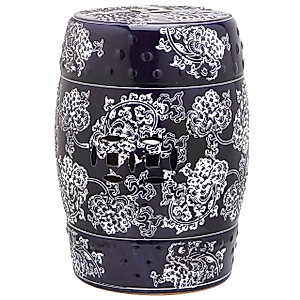 Safavieh Midnight Flower Ceramic Decorative Garden Stool, Navy and White