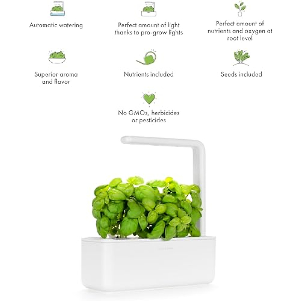 Click & Grow Indoor Herb Garden Kit with Grow Light | Smart Garden for Home Kitchen Windowsill | Easier Than Hydroponics Growing System | Vegetable Gardening Starter (3 Basil Pods Included), White