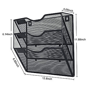 PAG Hanging Wall File Holder Mail Organizer Wall Mount Document Letter Rack, 3-Tier, Black