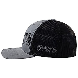 Tiger Shark Scuba Diving Trucker Hat: Mens Adjustable Snapback for Fishing, Spearfishing - Heather Gray/Black/Black