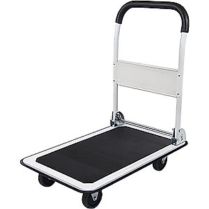 LEADALLWAY Foldable Push Cart Platform Cart 330lbs Capacity 4 Wheels 28.7x18.5x32.3inches White Small Flatbed Cart