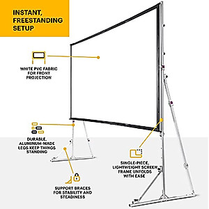 KODAK 150” Portable Projector Screen W/ Stand - Fast Fold White Projection Backdrop for Outdoor & Indoor Movies with Tripod, Outdoor Stability Kit, & Black Storage Carry Case