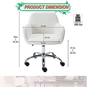 Goujxcy Faux Fur Vanity Chair, Elegant White Fluffy Vanity Chair for Girls Women, Modern Furry Upholstered Home Office Desk Chair Armchair for Living Room, Office, Bedroom, Dressing Room