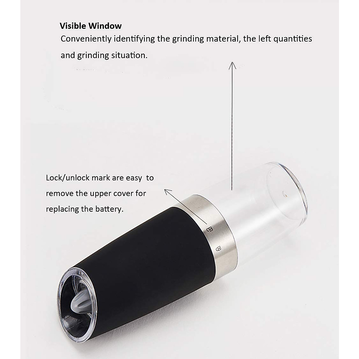 Fshopping Electric Salt and Pepper Grinder Gravity Induction Starting with Adjustable Coarseness Battery Power Supply Blue led Light one-Hand Operation one Set of 2pcs