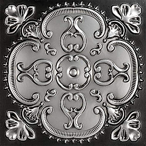 From Plain To Beautiful In Hours 217 Alhambra PVC 2' x 2' Lay-in or Glue-up Ceiling Tile (Covers / 100 sq.ft), Antique Silver, 25 Piece