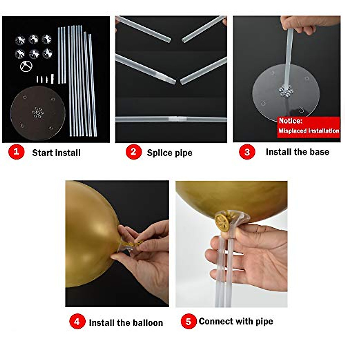 TONIFUL Balloons Stand Kit Table Decorations,2 Set with 14 Sticks, 14 Cups, 2 Base, 16 Gold Balloons for Wedding Graduation 30th 40th 50th 60th 70th 80th 90th 100th birthday table decorations