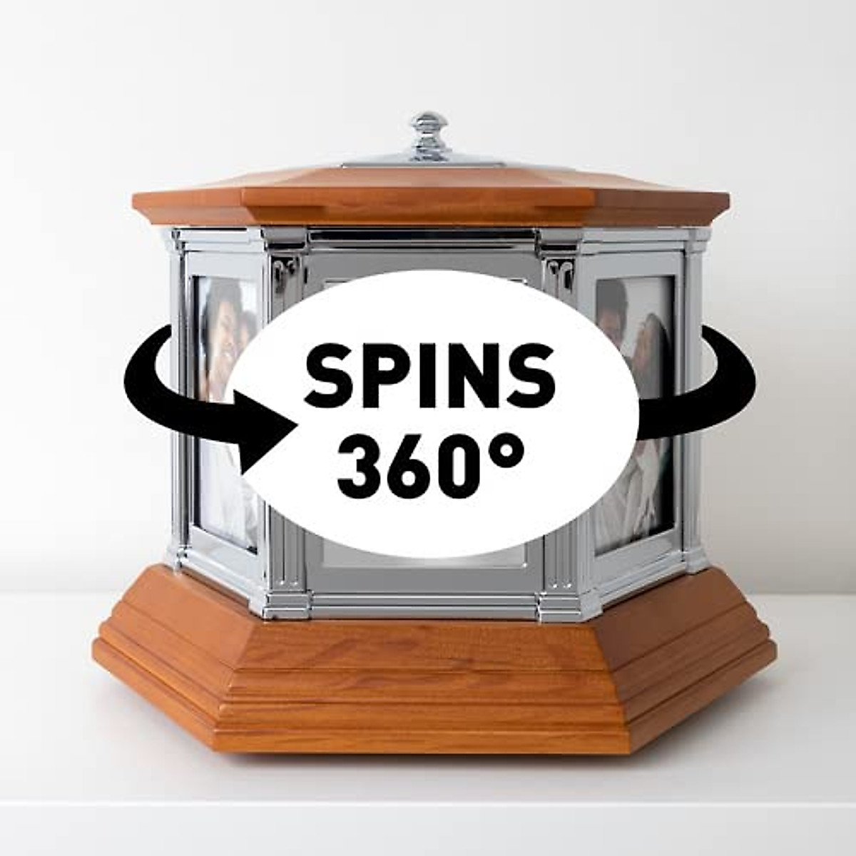 Perfect Memorials Custom Engraved Medium Rotating Memories Cremation Urn (100 Cu/in) - Urn for Human Ashes/6 Photo Frames/Spins 360 Degrees