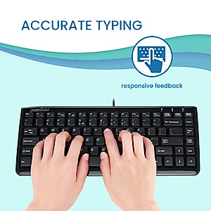 Perixx PERIBOARD-407B US, Wired USB Mini Keyboard with 11 Hot Keys - Glossy Black - US English Layout