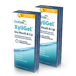 OraCoat XyliGel, Soothing Dry Mouth & Lip Moisturizing Relief Gel, 1.7 Fl Oz, 2 Pack, Citrus with Xylitol, Sugar Free Dry Mouth Gel, Helps Stimulate Saliva, Non-Acidic, Daytime & Night Time Use