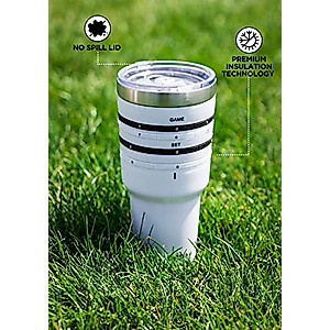 Tally Tumbler Tennis, Stainless Steel Cup Holder, 30 oz Leak Proof Lid, Double Wall Insulation, Tennis Tumbler with Score Keeping Counter used to Track Game Score & Set Score, for Two Teams