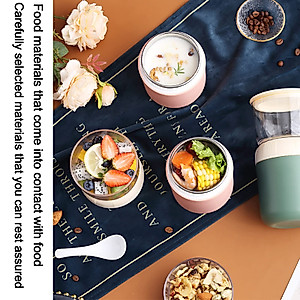 Yogurt Container, 2 In 1 Cereal Cup On The Go, Stainless Steel Insulated Food Jar With Spoon and storage bag, For Kids Adult Hot Cold Food Yogurt Salad Breakfast Milk Fruit, BPA Free 700ml Pink