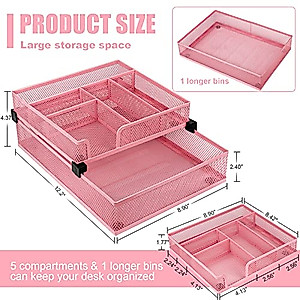 Banshou Desk Drawer Organiaer Tray,Metal Mesh Dividers Desk Organizer,Tray for Home Office,6Compartments(Pink)