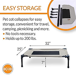 K&H PET PRODUCTS Elevated Cooling Outdoor Dog Bed Portable Raised Dog Cot Taupe/Black Medium 25 X 32 X 7 Inches
