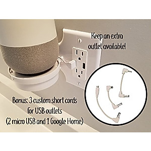 Mount Genie Smart Home Outlet Shelf: Hidden Cord Storage and Extra Custom Short Cords Great for Google Home, Nest, Security Cameras, Smart Speakers, and More