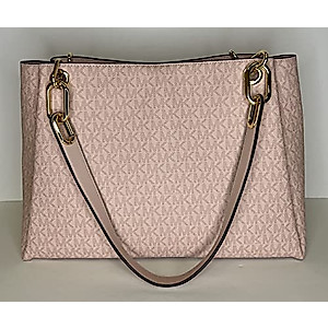 MICHAEL Michael Kors Trisha Large Triple Gusset Shoulder Tote bundled with Large Trifold Wallet and Michael Kors Purse Hook (Signature MK DK Powder Blush)