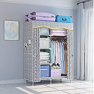 ldab Portable Wardrobe Closet, Bedroom Clothes Closet Storage Organizer with Storage Shelves, Hanging Rack & Side Pockets, 41" L x 18" W x 67" H, Extra Strong and Durable -Grey Pattern