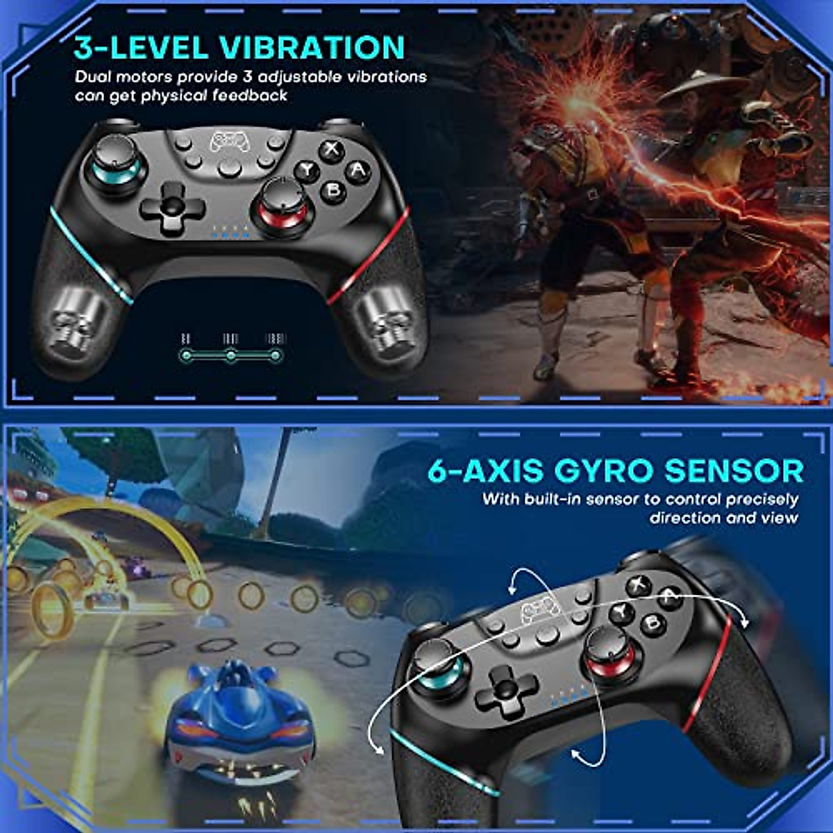 Diswoe Switch Controller, Wireless Pro Controller for Switch/Switch Lite/Switch OLED, Switch Remote Gamepad with Joystick, Adjustable Turbo Vibration with Programmable Function - Black