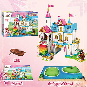 EP EXERCISE N PLAY Building Toy Deluxe Brick for Ages 6-12 Girls Boys,Princess Leah Lake Rainbow Castle Building Kit Castle Toy House Toys,Creative Building Toys,Recreat
