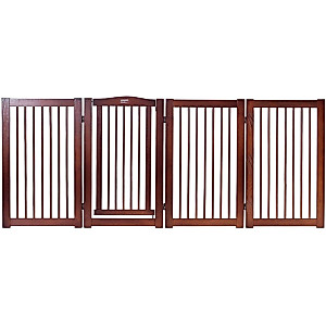 Giantex Freestanding Pet Gate with Door, 36inch 4 Panels Wooden Dog Gate with Walk Through Door, Foldable Pet Safety Puppy Fence Adjustable Pen for House Doorway Stairs