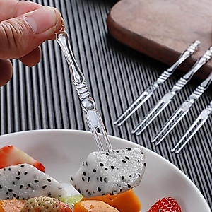 200pcs Disposable Plastic Fruit Forks, 4" Forks Bistro Cocktail Forks Tasting Appetizer Forks Set Toothpick Forks Portable Salad Fruit Forks Mini Cake Forks (White)