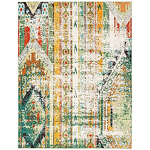 SAFAVIEH Madison Collection 8' x 10' Green / Orange MAD422Y Boho Chic Tribal Distressed Non-Shedding Living Room Bedroom Dining Home Office Area Rug