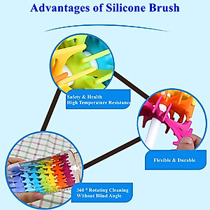 Rayhee Bottle Brush Cleaner-Baby Milk Bottle Cleaner Soft Silicone Bottle Brusher / 360 Degree Rotating Long Handle Brush for Washing Glassware, Cup, Decanter, Narrow Neck Brewing Bottle