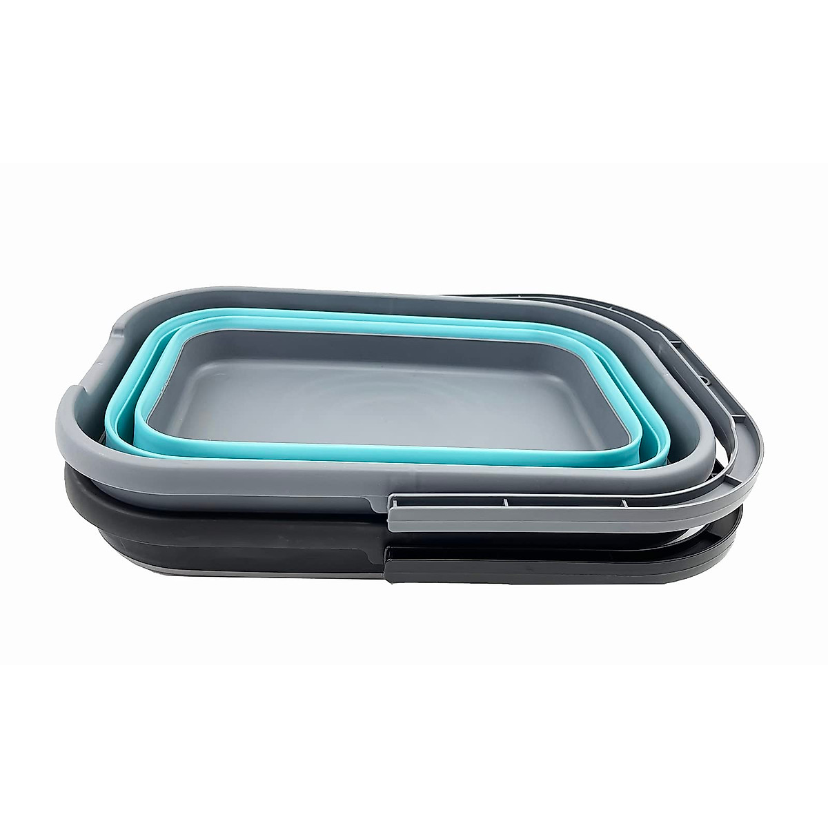 SAMMART 12L (3.1 Gallon) Collapsible Rectangular Handy Basket/Bucket/Multiuse Foldable Water Pail for Camping, Fishing (Alloy Grey + Crystal Blue (Set of 2))